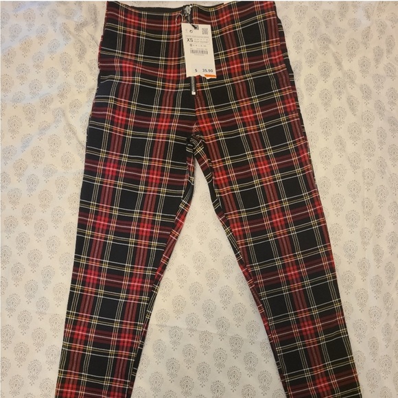 Zara | Pants & Jumpsuits | Chequered Black Red And White Pants | Poshmark